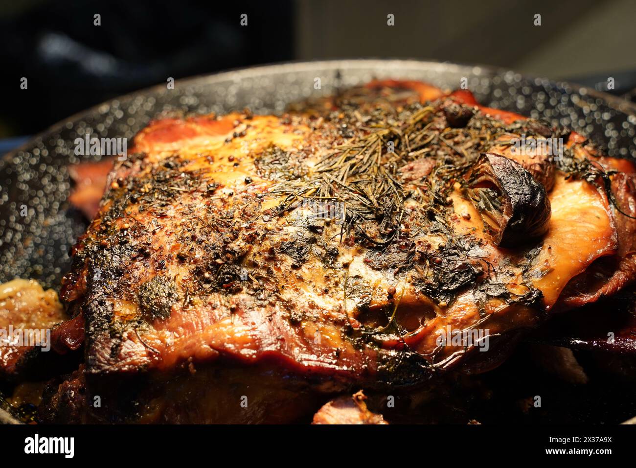 Fresh fried meat with thyme, garlic. Roasted meat, grilled meat Stock ...