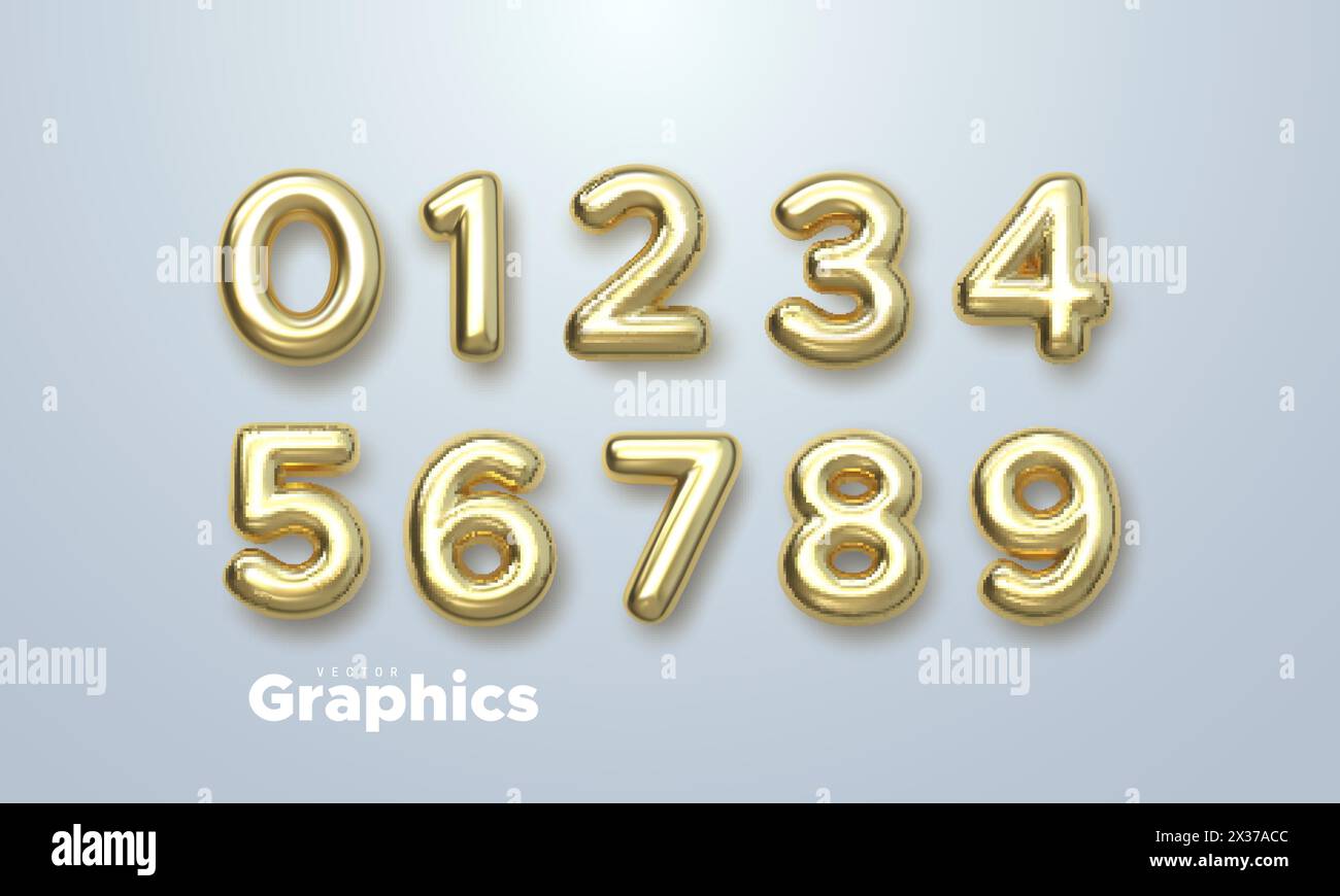 Golden 3d numbers set isolated on white background Stock Vector Image & Art - Alamy