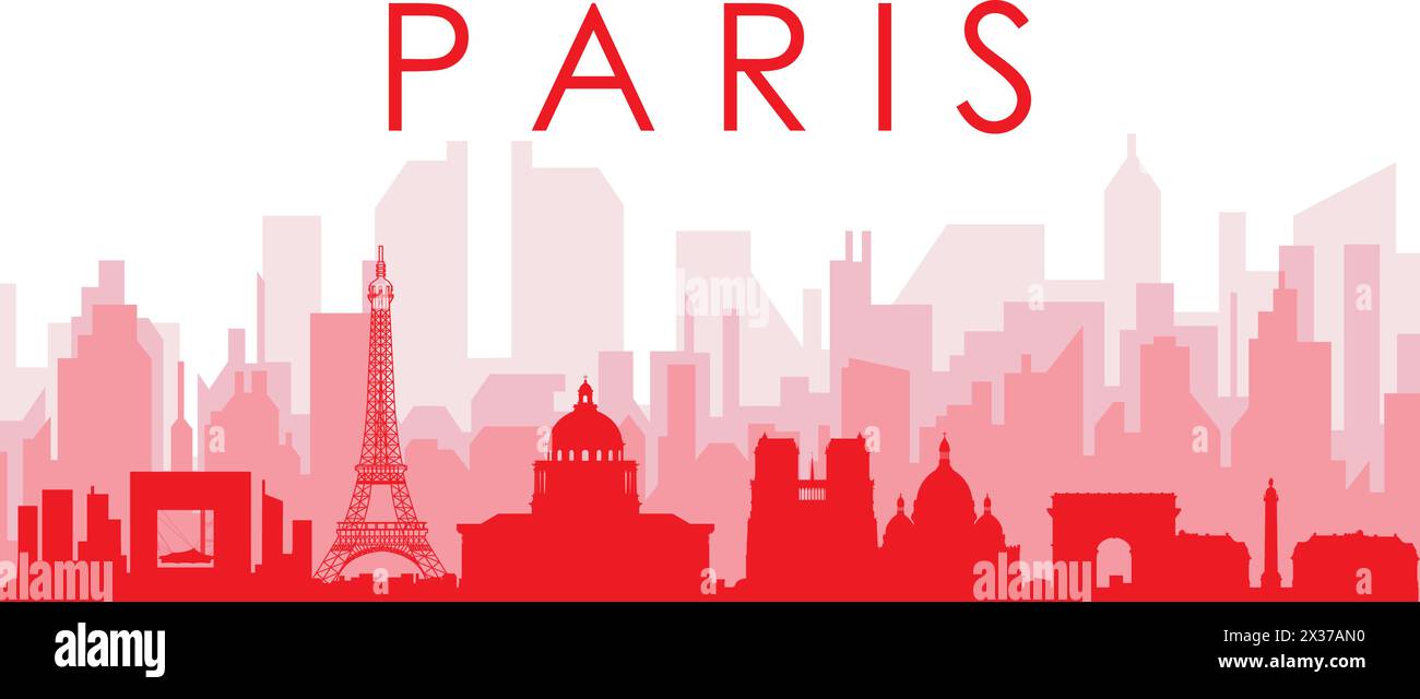 Red panoramic city skyline poster of PARIS, FRANCE Stock Vector Image ...