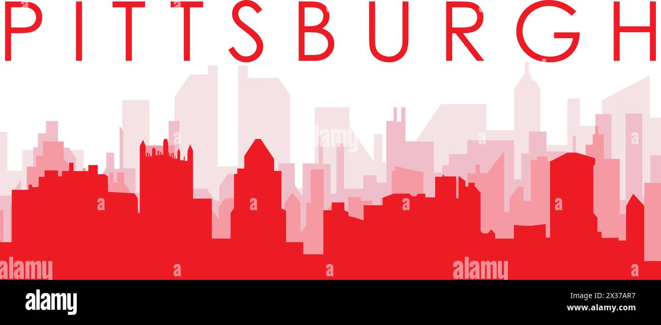 Red panoramic city skyline poster of PITTSBURGH, UNITED STATES Stock ...