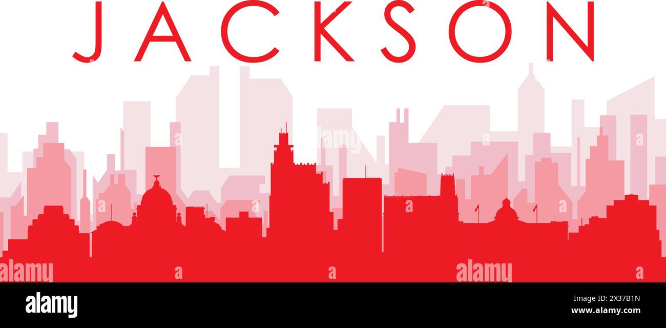 Red panoramic city skyline poster of JACKSON, UNITED STATES Stock ...
