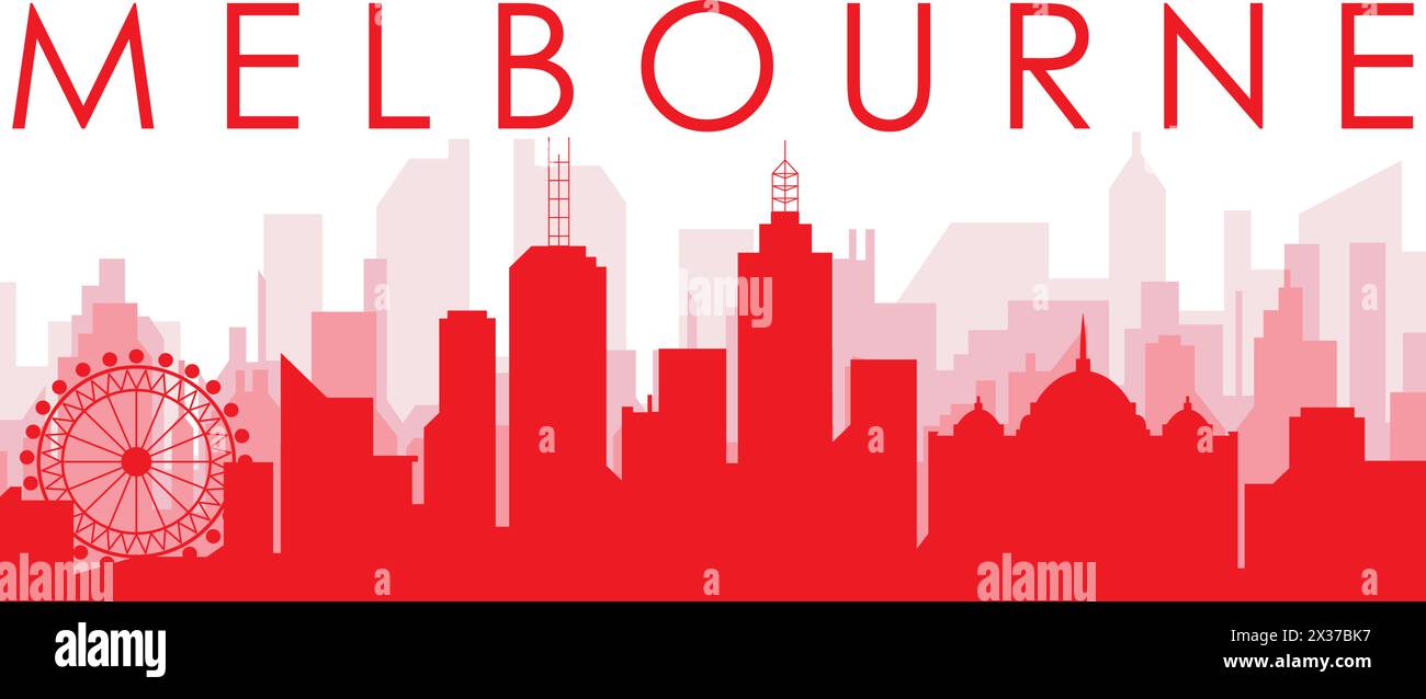 Red panoramic city skyline poster of MELBOURNE, AUSTRALIA Stock Vector ...
