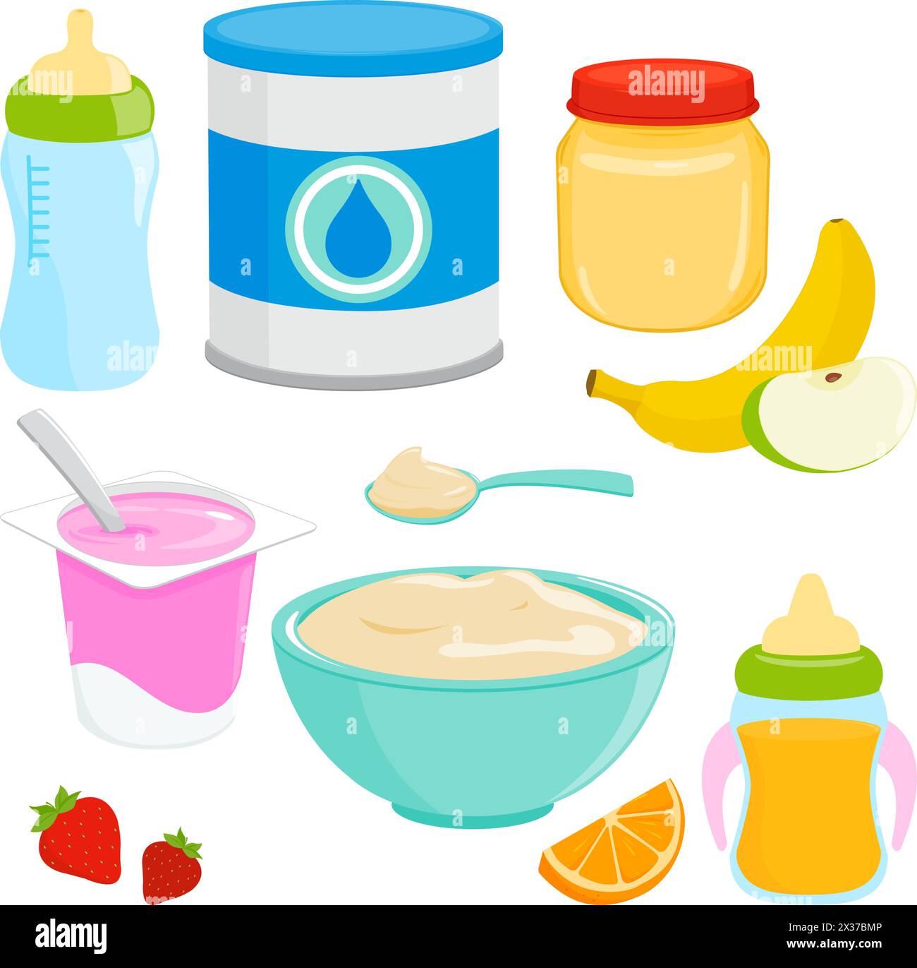 Baby and toddler food, milk and juice. Cereal, fruit and vegetable ...
