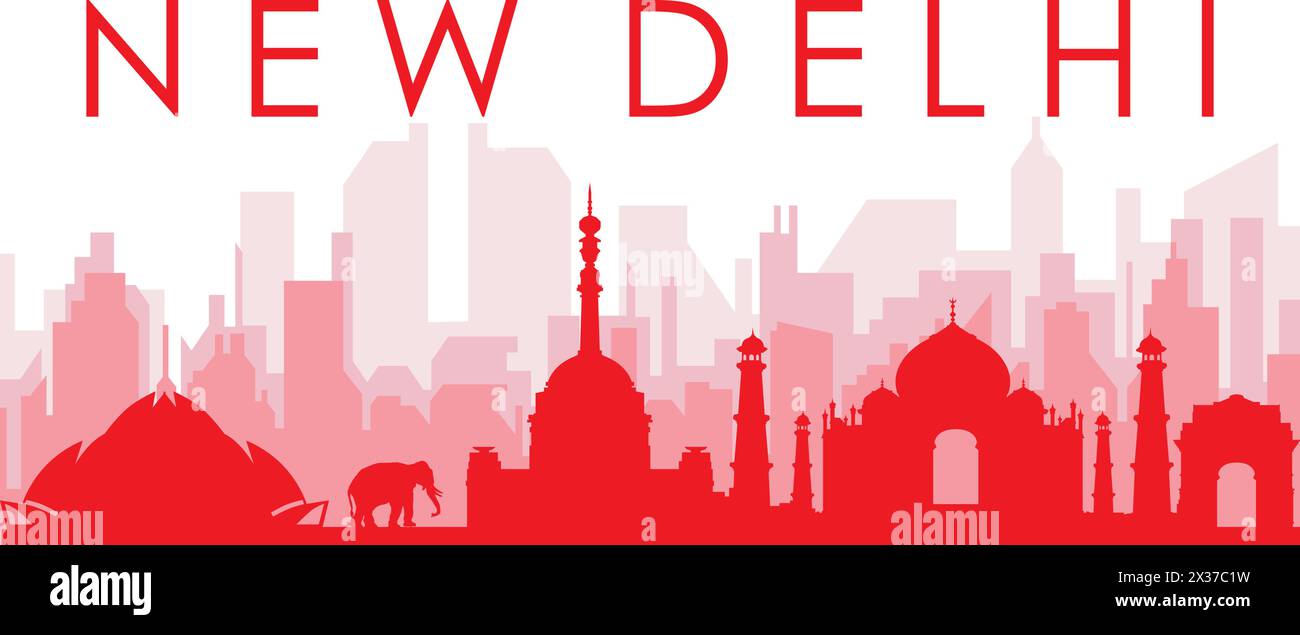 Red panoramic city skyline poster of NEW DELHI, INDIA Stock Vector ...