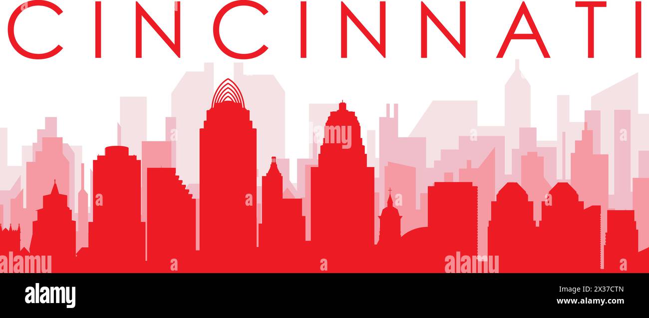 Red panoramic city skyline poster of CINCINNATI, UNITED STATES Stock ...
