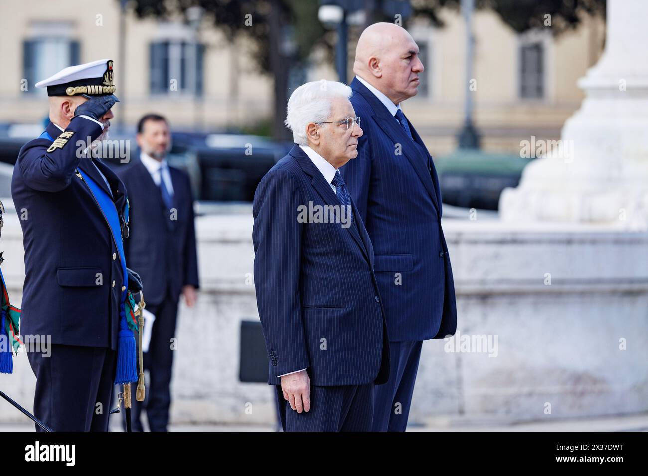 Roma, Italia. 25th Apr, 2024. Il ministro della Difesa Guido Crosetto e il presidente della ...