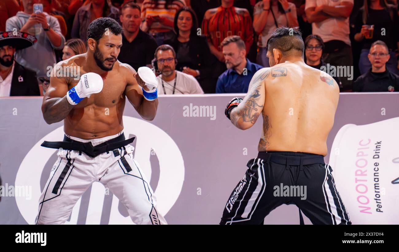 Rafael Alves and Efrain Escudero sizes each other during Karate Combat ...