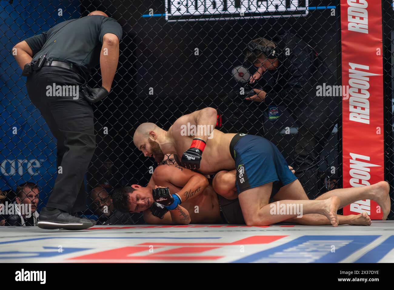 PFL Heavyweight Denis Goltsov groud and pound to Cezar Ferreira during ...