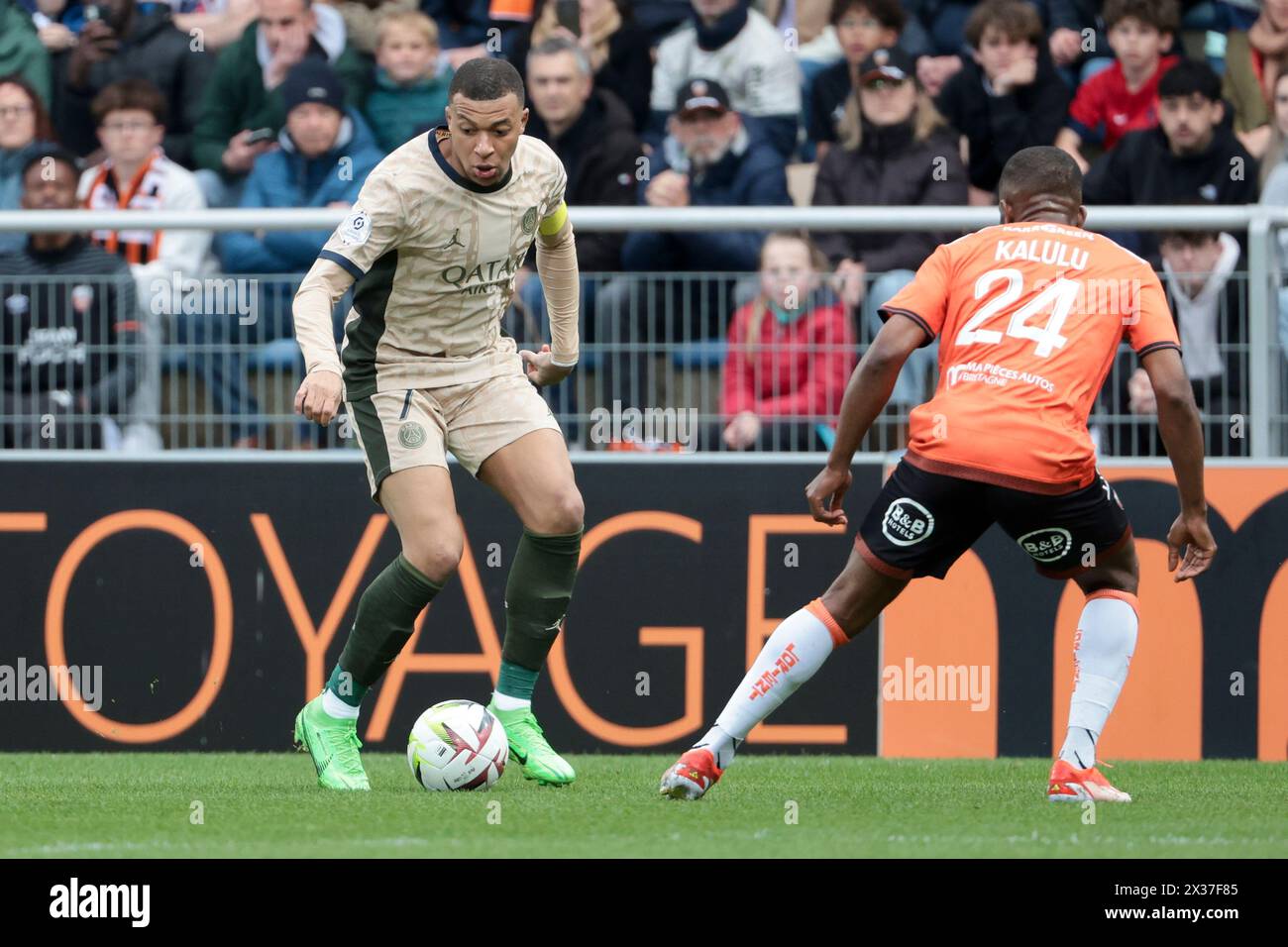Lorient, France. 24th Apr, 2024. Kylian Mbappe of PSG during the French ...