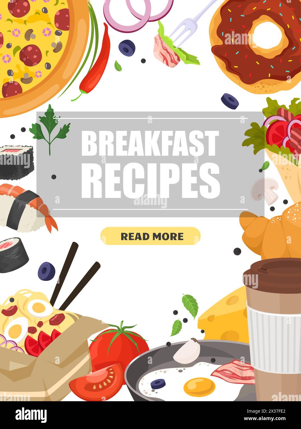 Website banner template offering breakfast recipes vector illustration ...