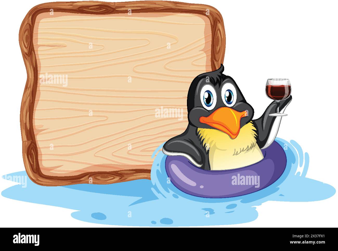 Cartoon penguin in pool floatie holding wine glass Stock Vector Image ...