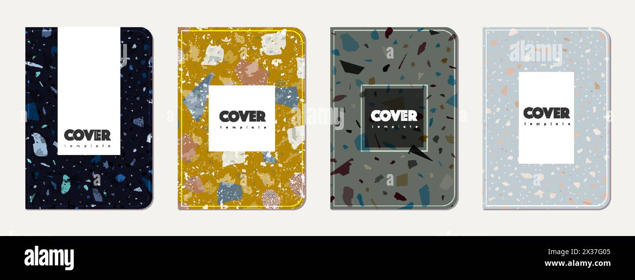 School diary cover design. Terrazzo abstract background made of natural ...
