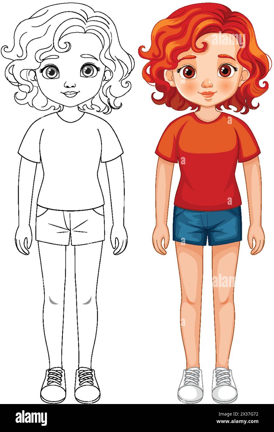 Vector illustration of a girl, colored and outlined Stock Vector Image ...