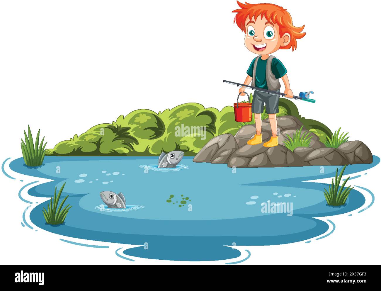 Child fishing pond Stock Vector Images - Alamy