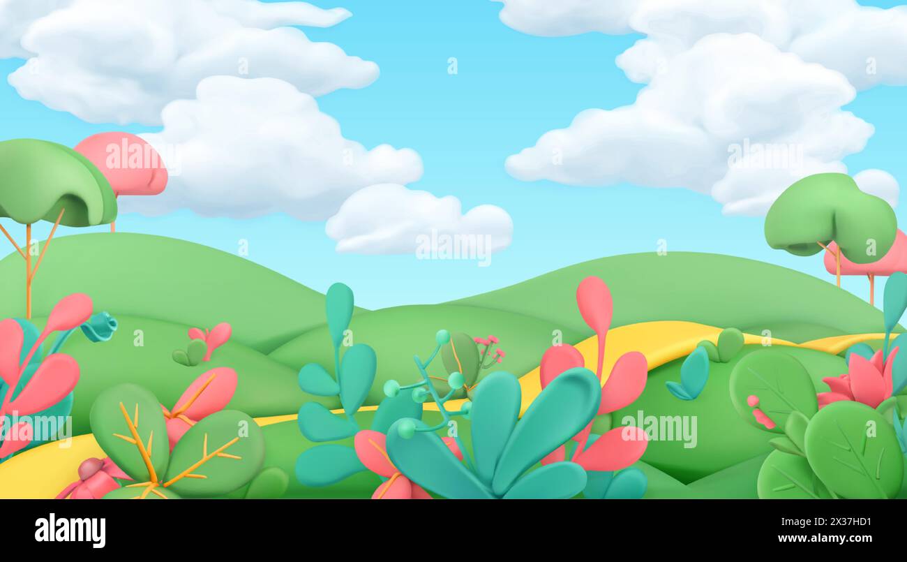 Cartoon spring landscape. Art illustration. 3d vector background Stock ...