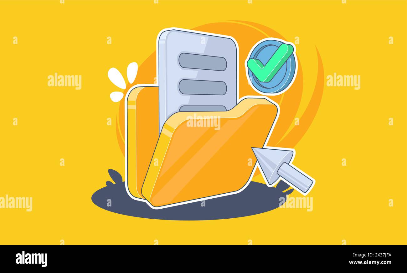 Folder with documents on yellow background, vector illustration in ...