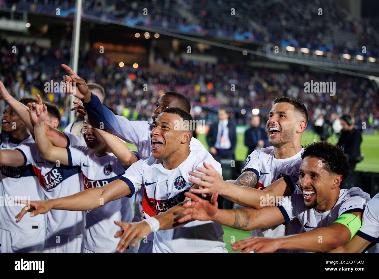 Barcelona, Spain. 16th Apr, 2024. PSG players celebrate the victory at ...