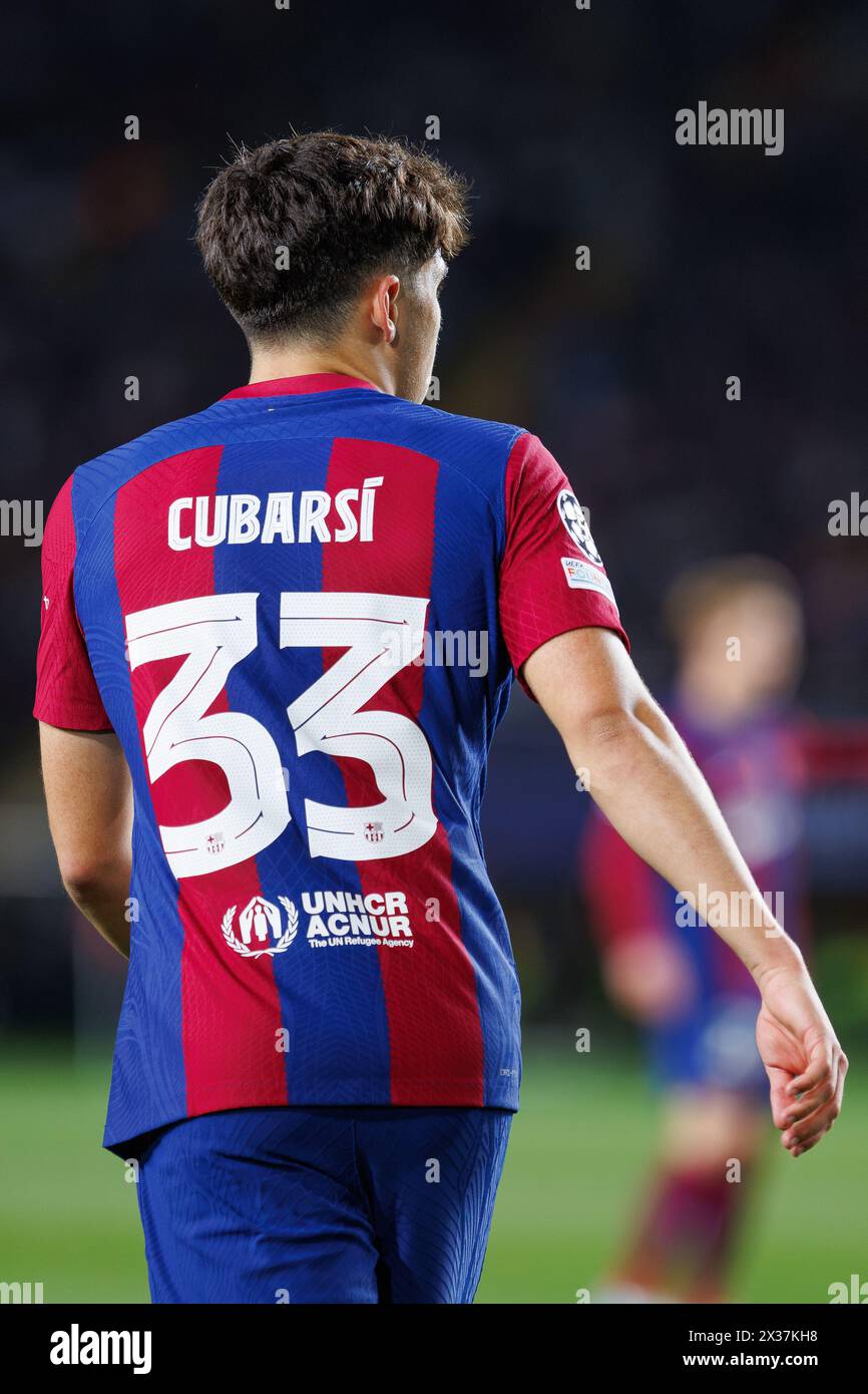Barcelona, Spain. 16th Apr, 2024. Cubarsi in action during the Uefa ...