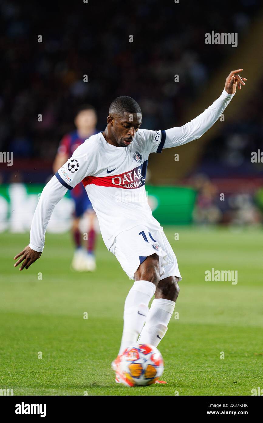 Barcelona, Spain. 16th Apr, 2024. Dembele in action during the Uefa ...