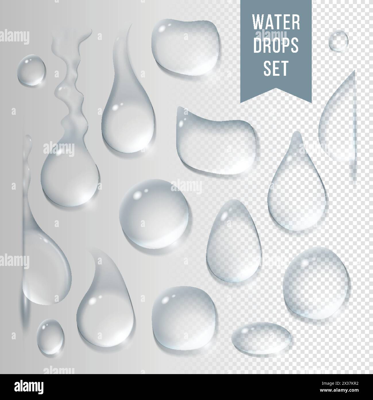 Realistic set, pure clear water drops. Isolated vector illustration ...