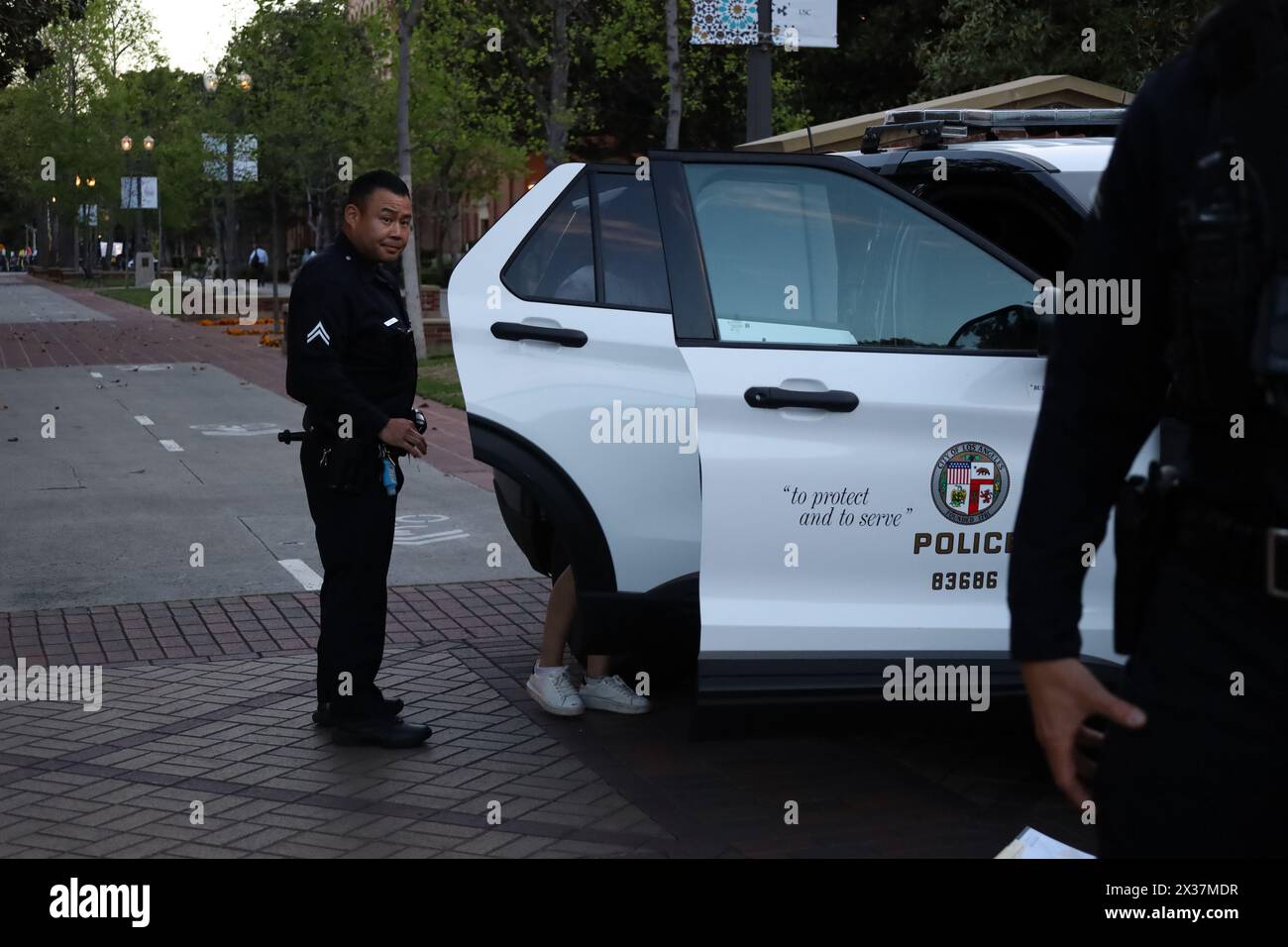 Los Angeles, California, U.S.A. 24th Apr, 2024. Police Car Door has a ...