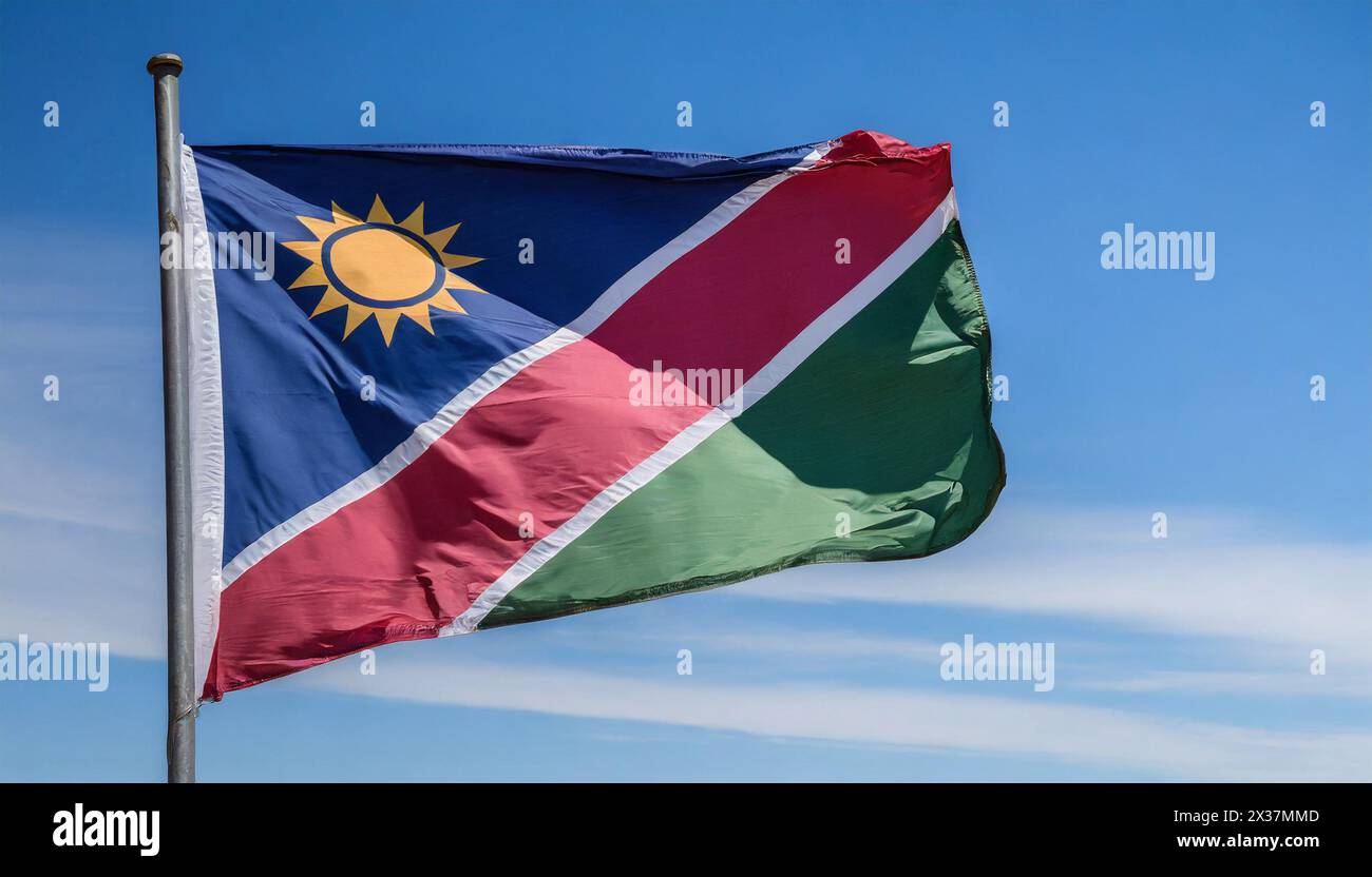 Fahnen, die Nationalfahne von Namibia flattert im Wind Stock Photo - Alamy