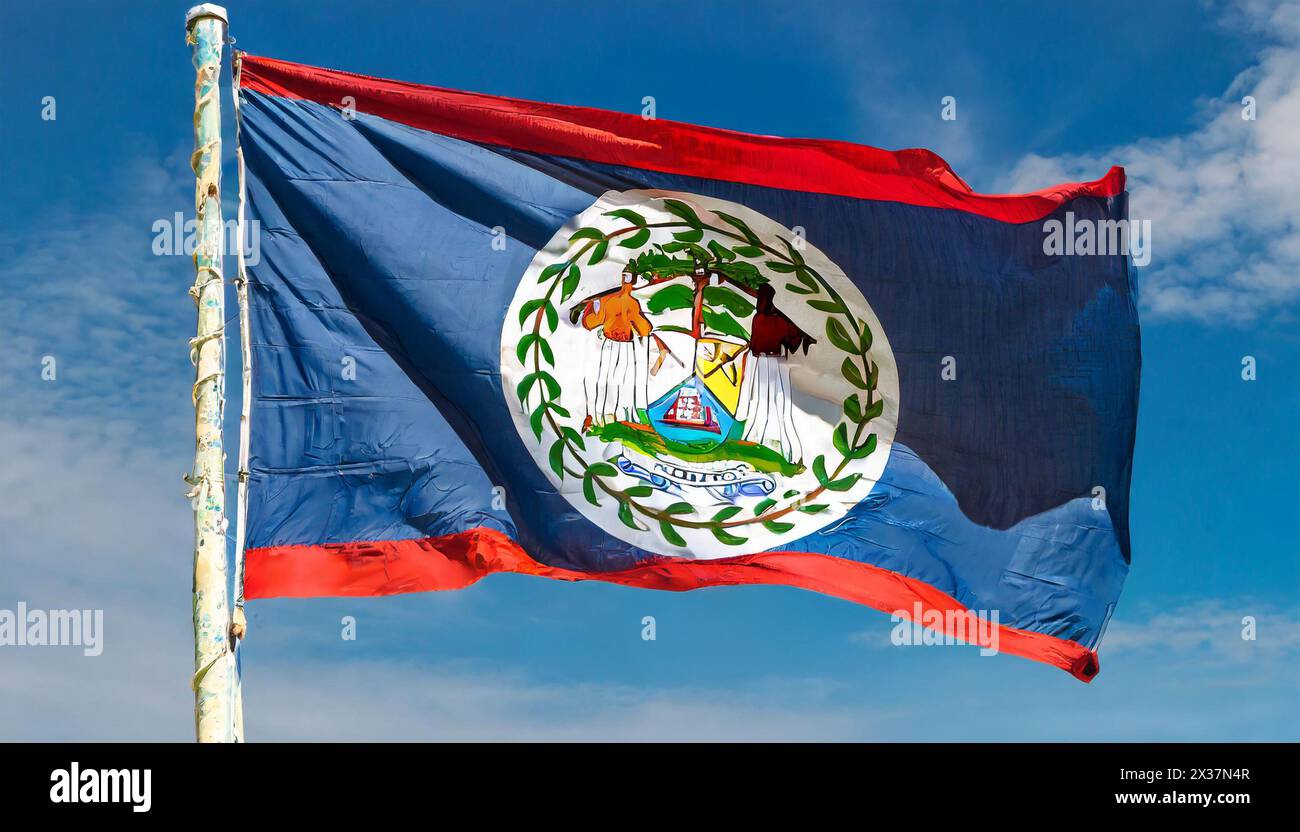 Fahnen, die Nationalfahne von Belize flattert im Wind Stock Photo - Alamy
