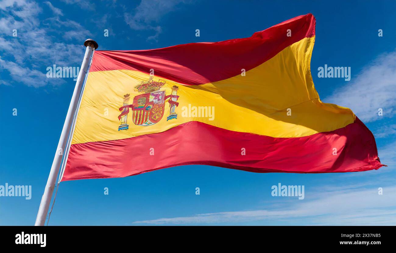 Fahnen, die Nationalfahne von Spanien, flattert im Wind Stock Photo - Alamy