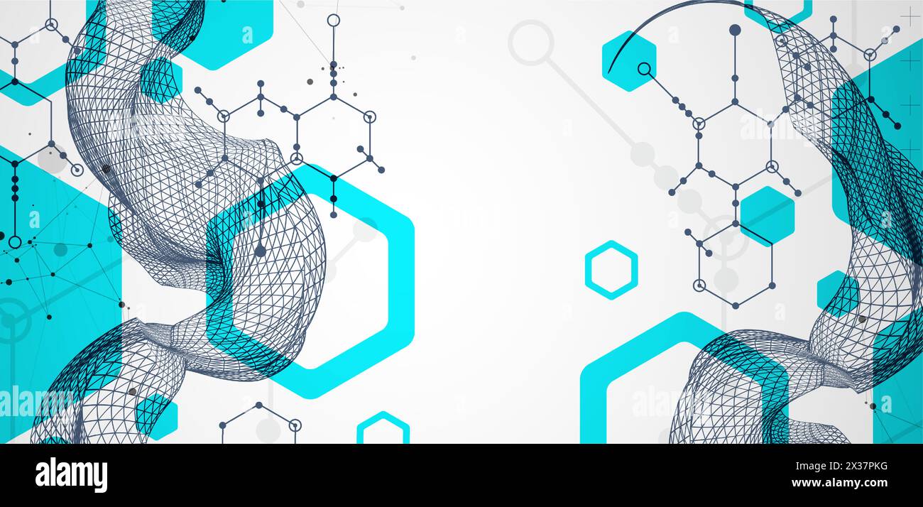 Scientific and technological background. Wireframe wave with hexagons ...