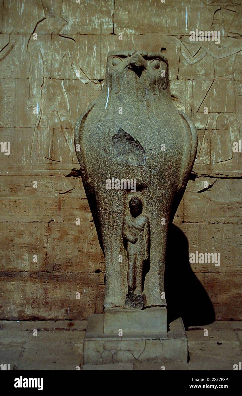 Blick auf die Horus Statue im Tempel von Edfu Aegypten Oberaegypten ...