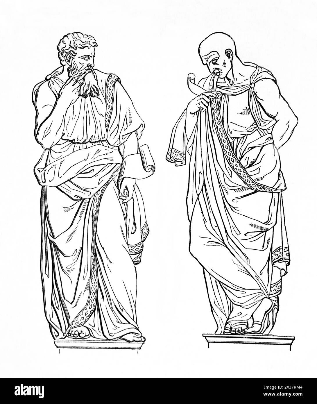 Wood Engraving of Statues depicting Pharisee and Levite in Antique 19th ...