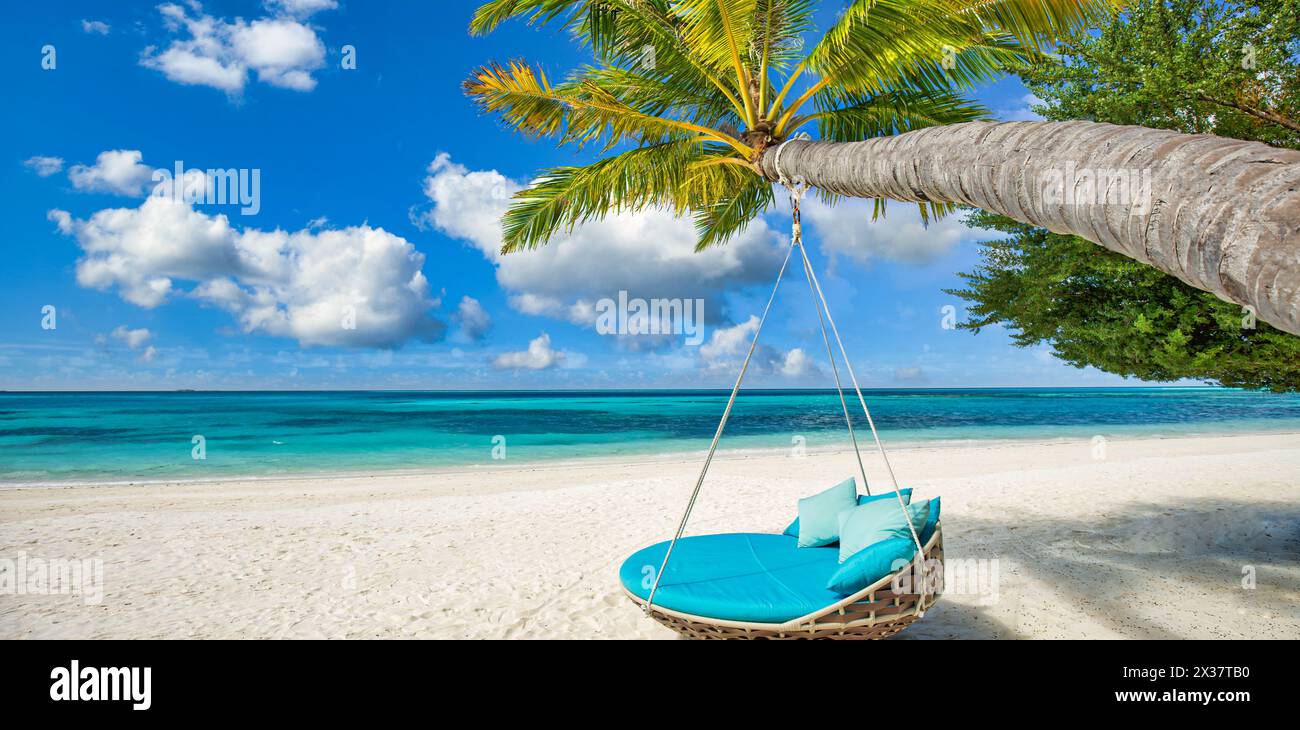 Tropical beach background as summer relax landscape with beach swing or ...
