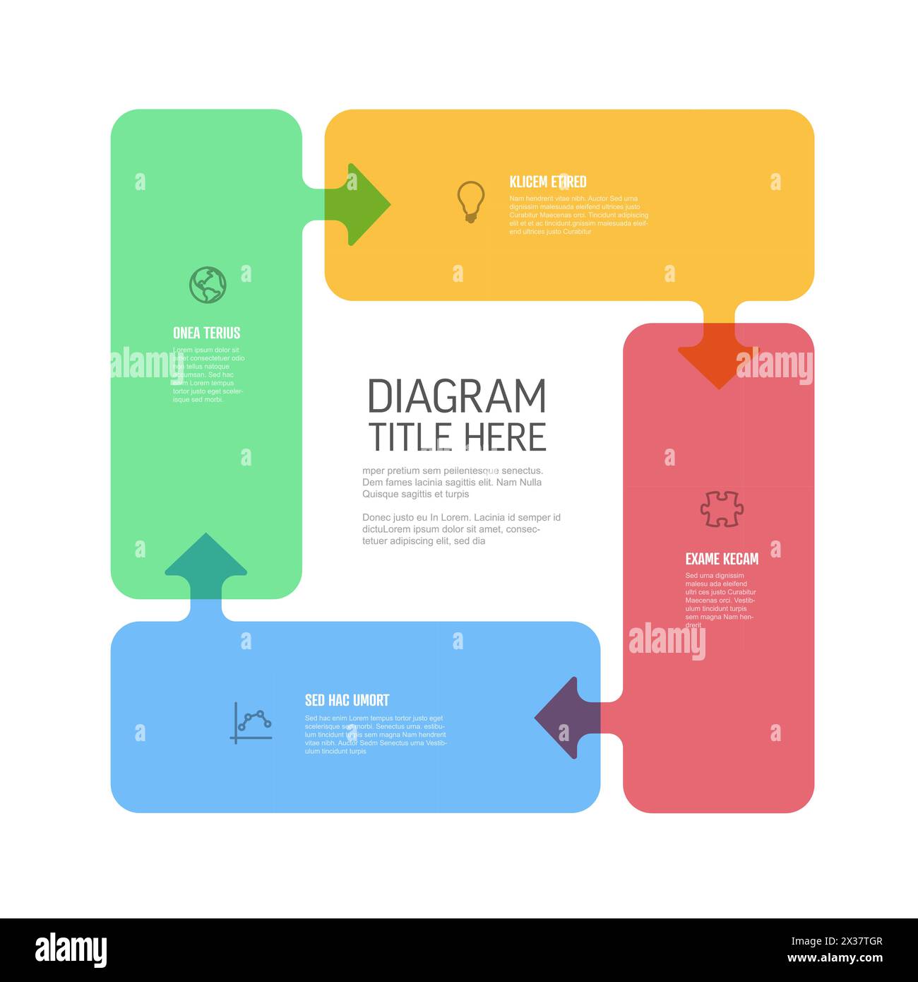 Four content solid filled rectangles with arrows in one big cycle ...
