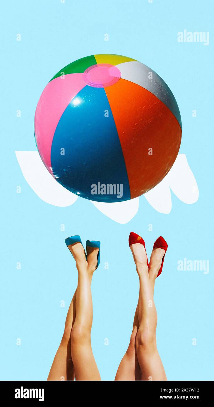 Poster. Contemporary art collage. Brightly colored beach ball being ...