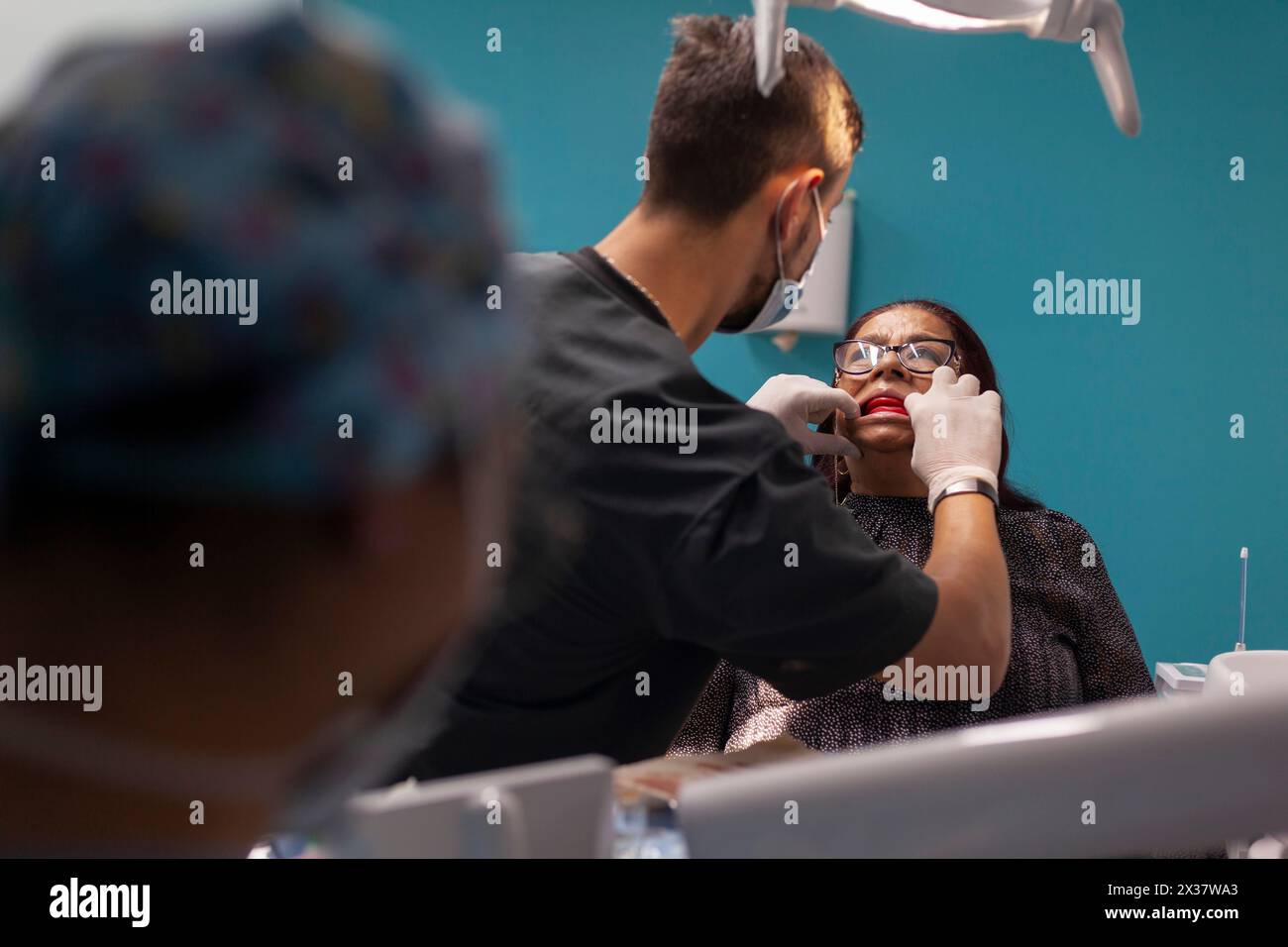 Treatment of dental prostheses in a patient who lost his teeth Stock ...