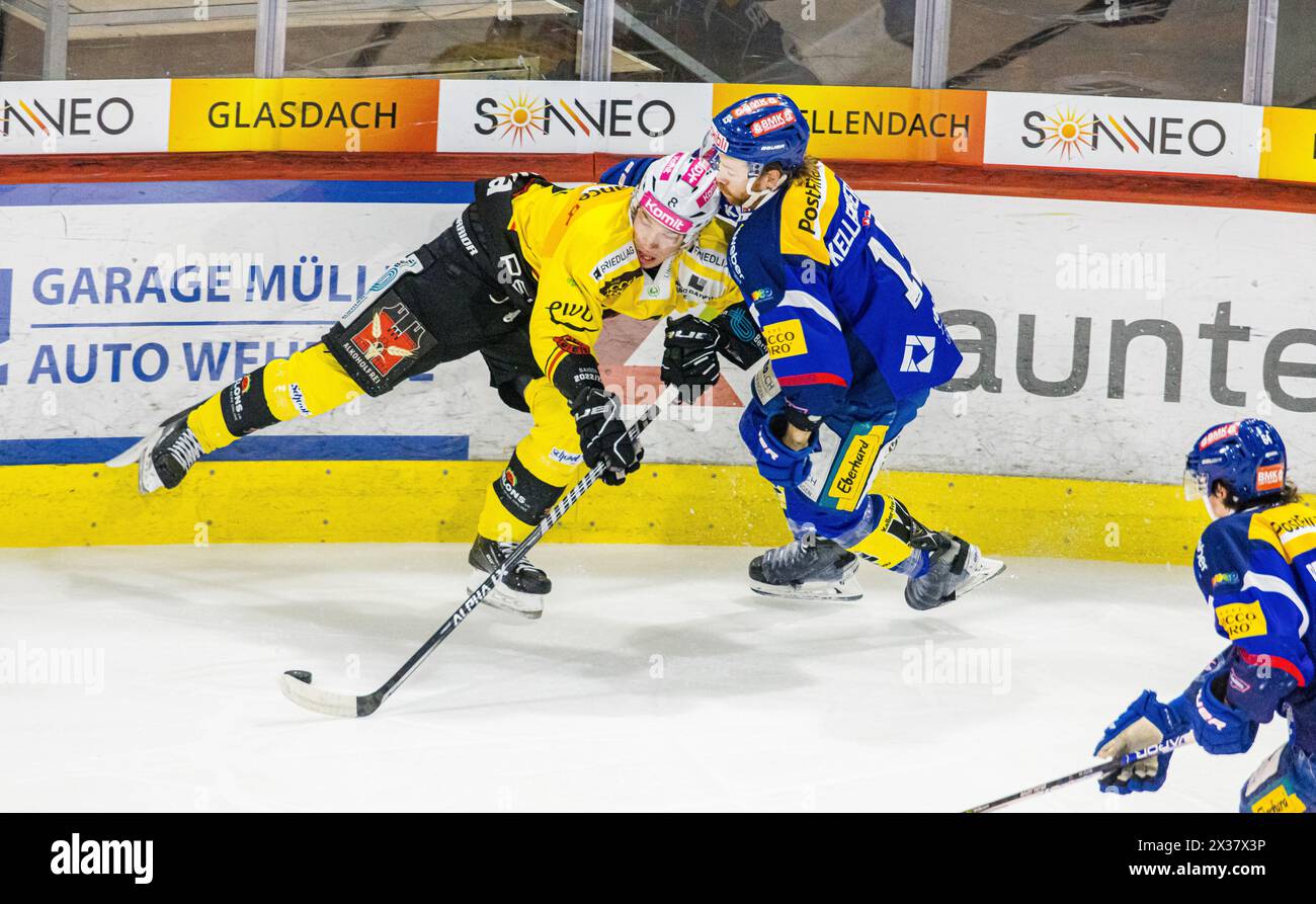Kloten Verteidiger #19 Steve Kellenberger bringt den Berner Stürmer #8 ...
