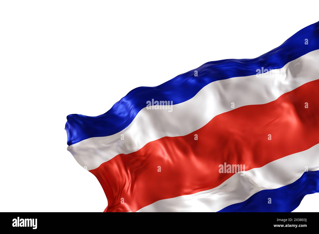 Realistic flag of Costa Rica with folds, isolated on white background ...
