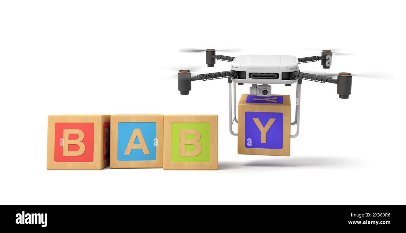 3d rendering of four colorful ABC blocks and drone Stock Photo - Alamy