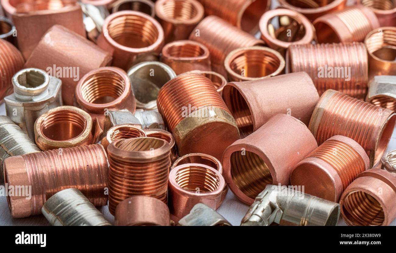 Werkstoff, Metall, Kupfer, eine große Menge Fittings und Rohrstücke aus ...