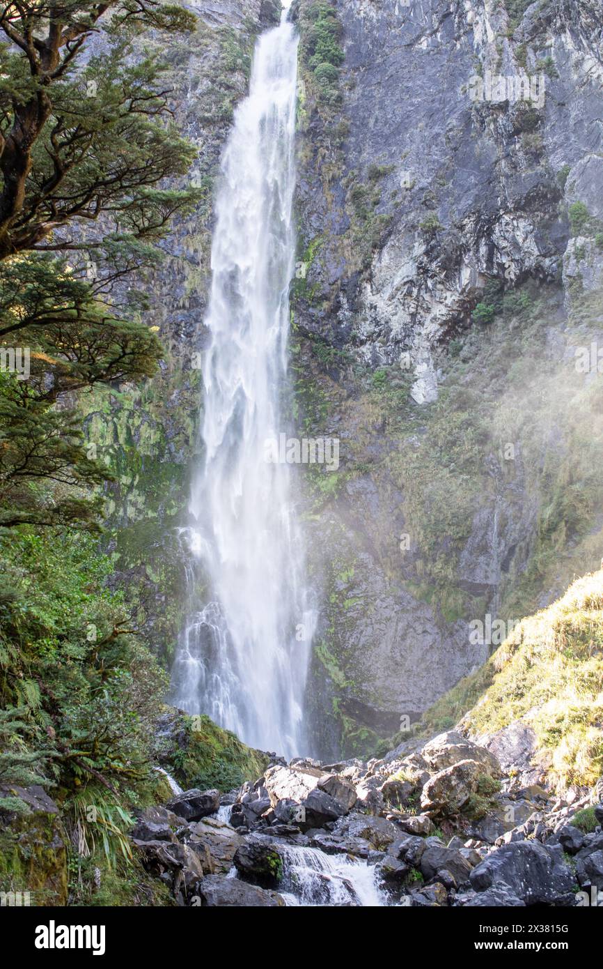 Devils Punchbowl waterfall cascades amid lush NZ greenery, a jewel of ...