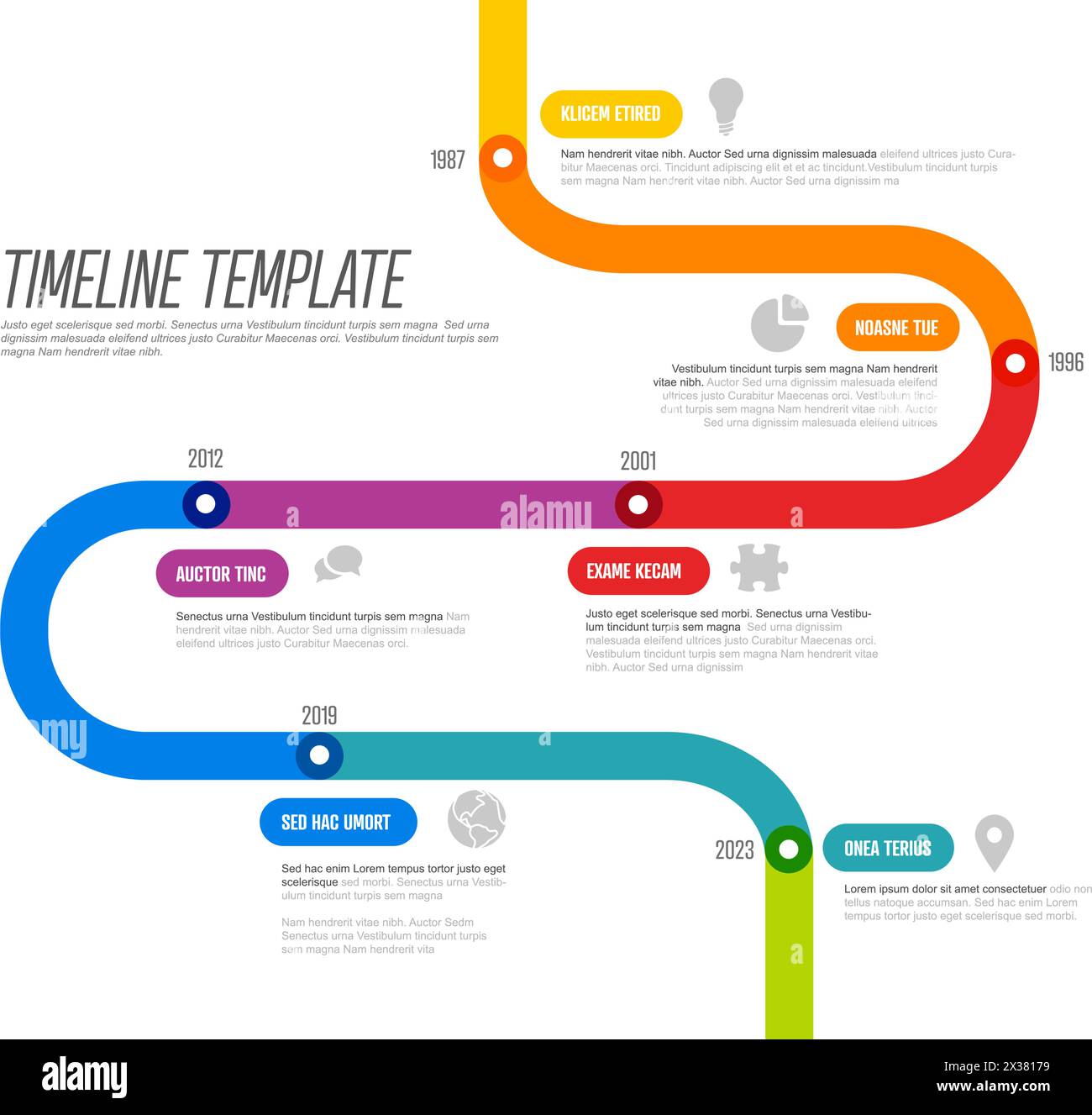 Simple timeline template made of rainbow color thick line segments ... Simple timeline template made of rainbow color thick line segments ...