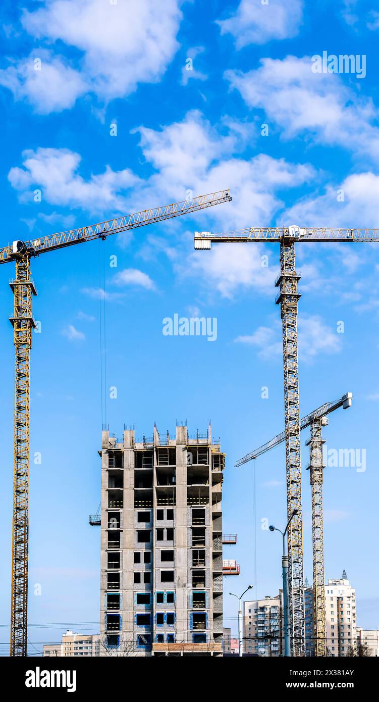 Construction industry building. Construction industry site with cranes ...