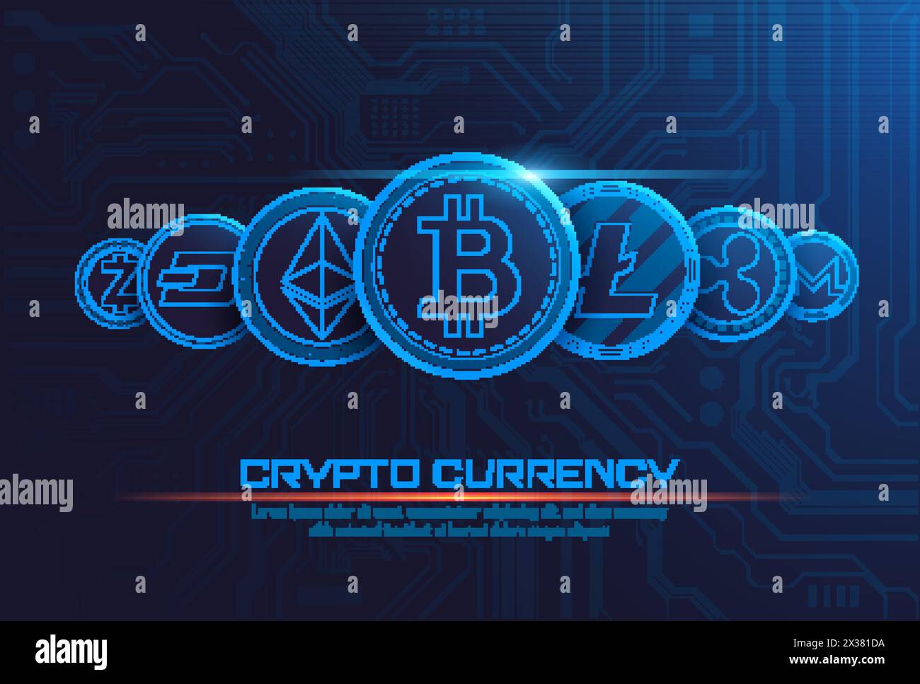 famous cryptocurrency coins 3D flying artwork with texts , Vector ...
