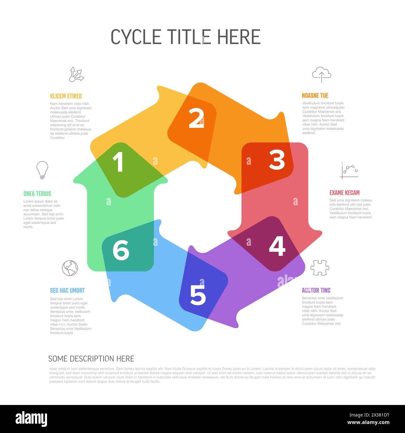 Fresh Colorful Infographic Template with Six Rainbow arrow items on ...