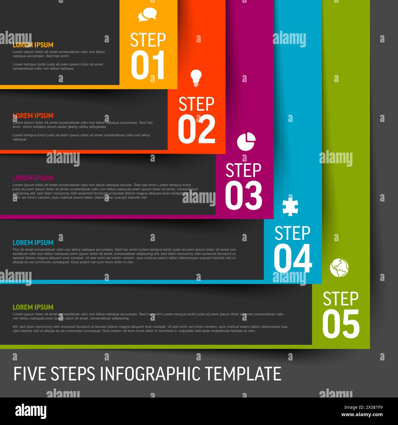 Vector Five simple slips of paper as steps progress template with ... Vector Five simple slips of paper as steps progress template with ...