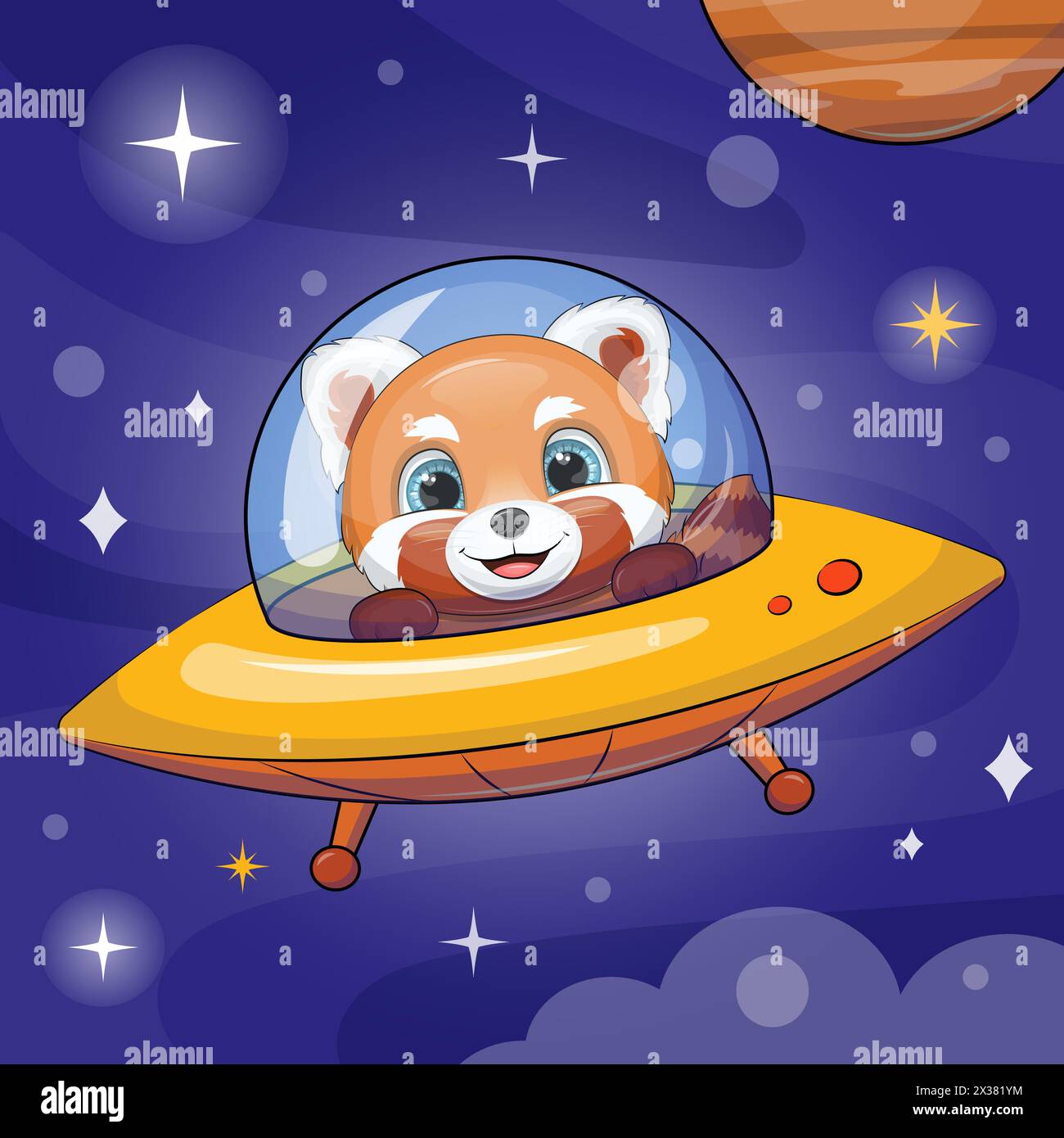 Cute cartoon Red Panda in a spaceship. Vector illustration of an animal ...