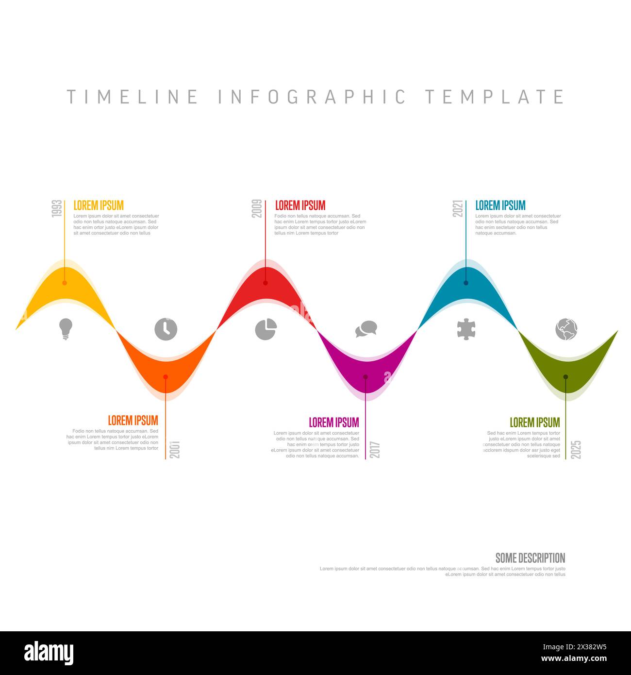 Color horizontal timeline with wavy curves template on white background ...