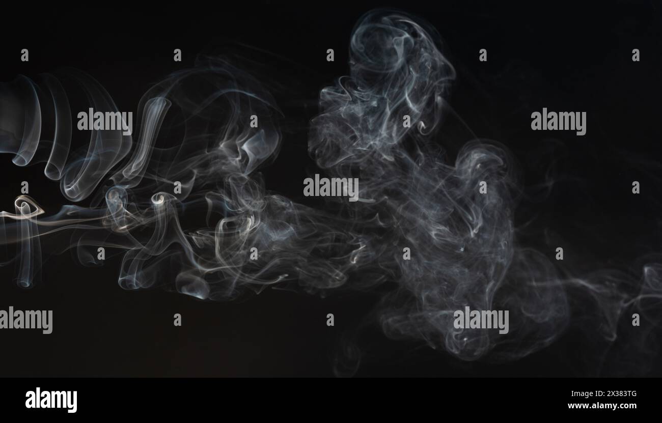 Moving transparent smoke waves isolated on black background Stock Photo ...