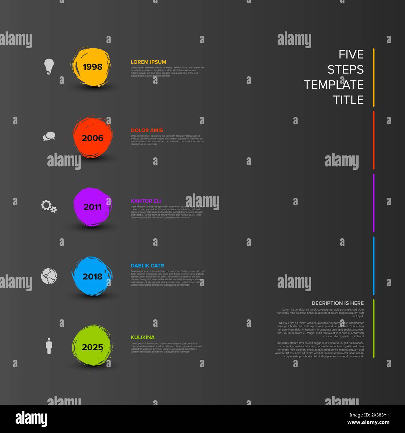 Multipurpose infographic vertical rainbow time line template made of ...