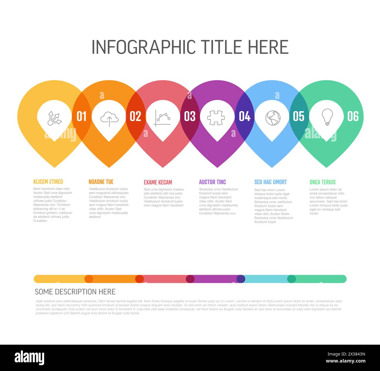 Vector process progress template diagram schema - six pins steps with ...